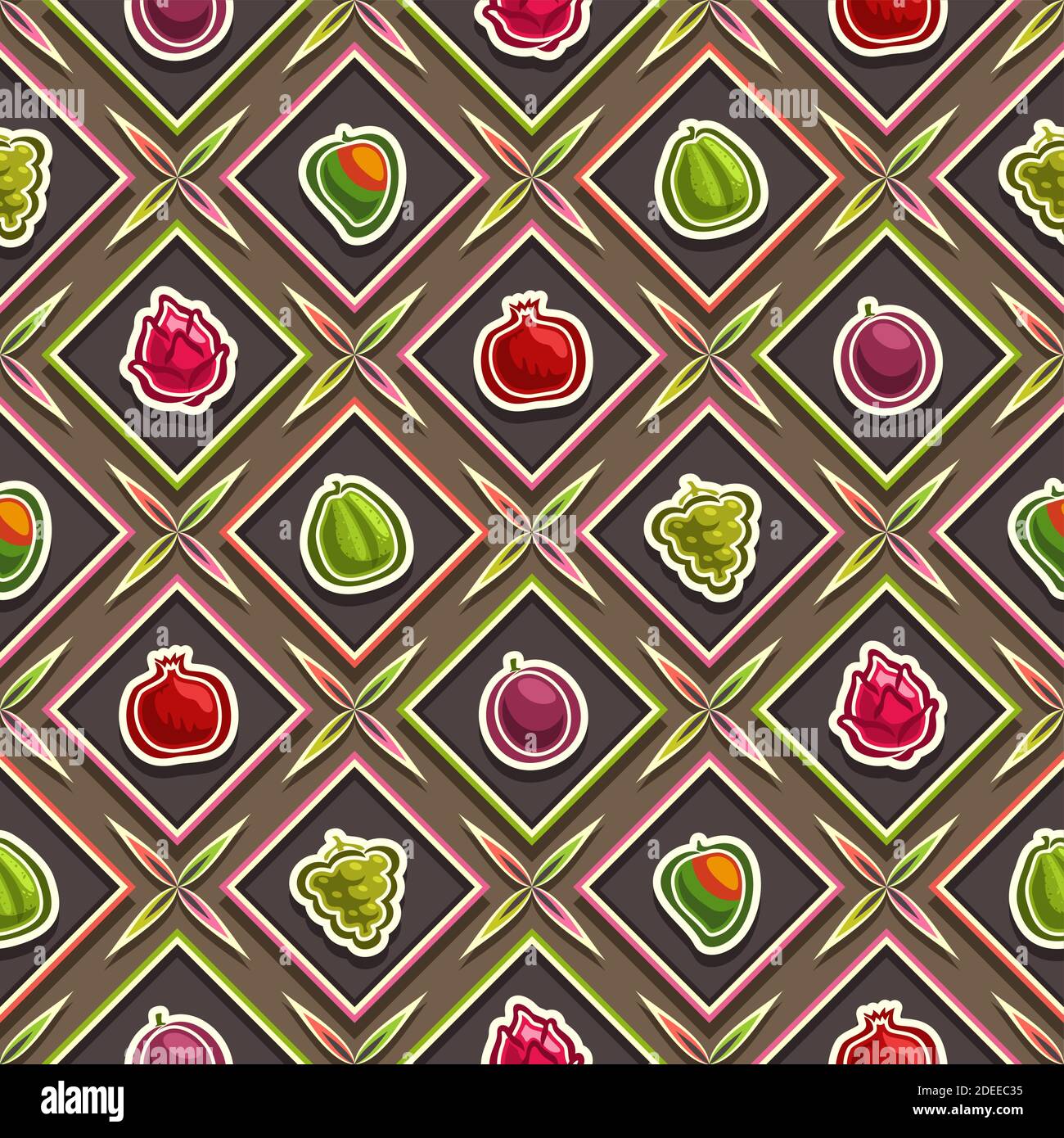 Vector Fruit Seamless Pattern, square repeating fruit background ...
