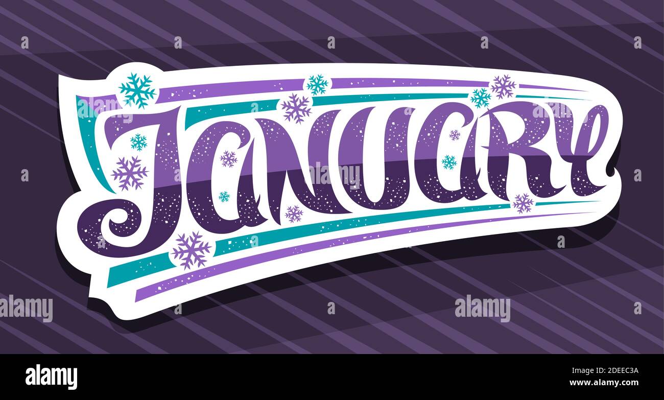 Vector banner for January, cut paper badge with unique curly ...