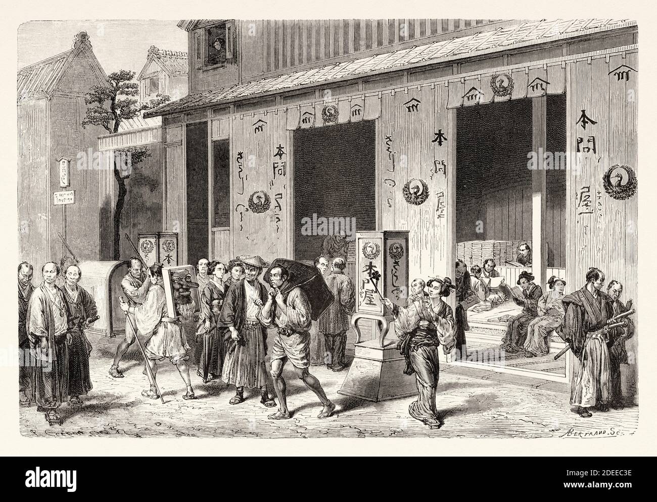 Library in Tokyo, Japan. Old 19th century engraved illustration Travel ...