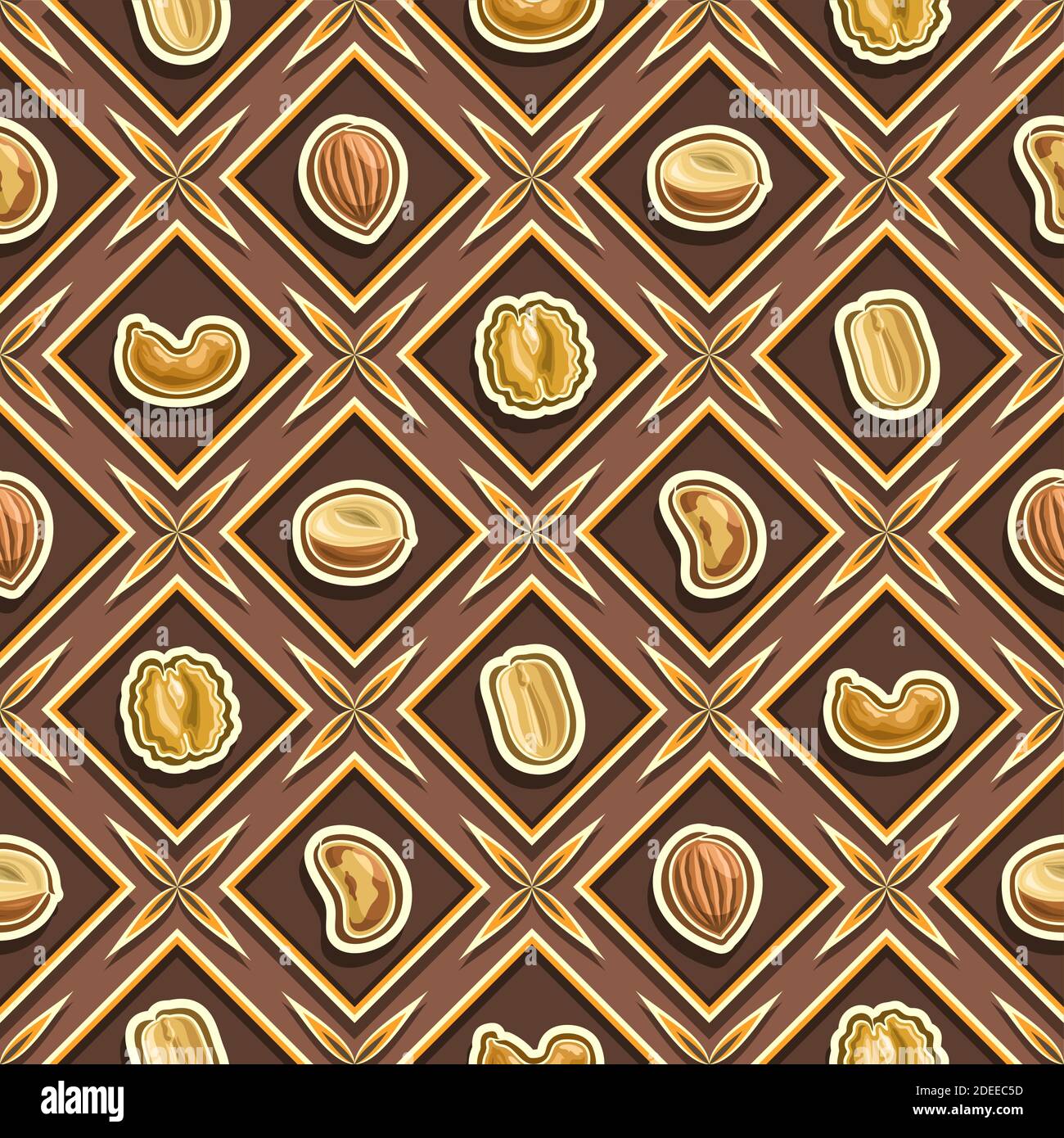 Vector Nut Seamless Pattern, square repeating nut background, isolated illustrations of exotic ...