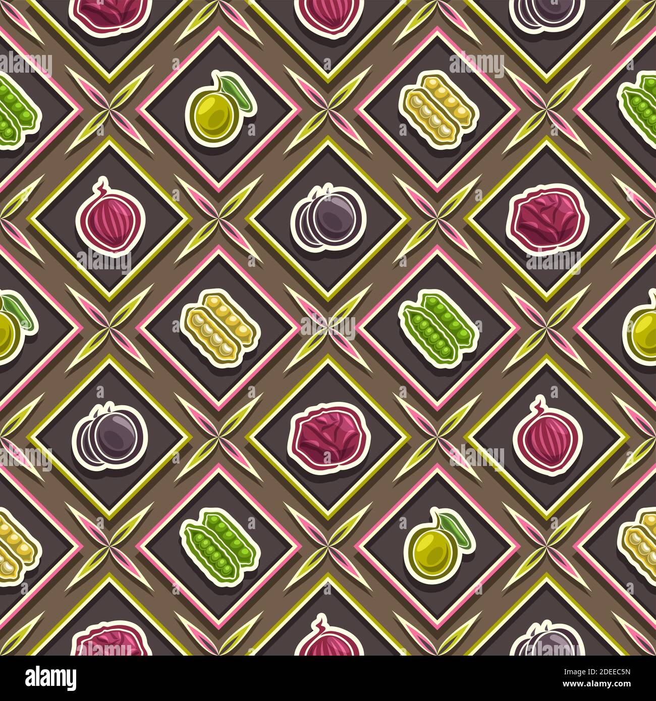 Vector Vegetable Seamless Pattern, square repeating background ...