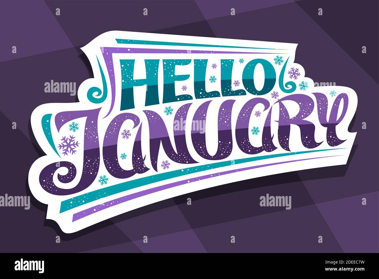 Vector lettering Hello January, cut paper badge with curly calligraphic ...