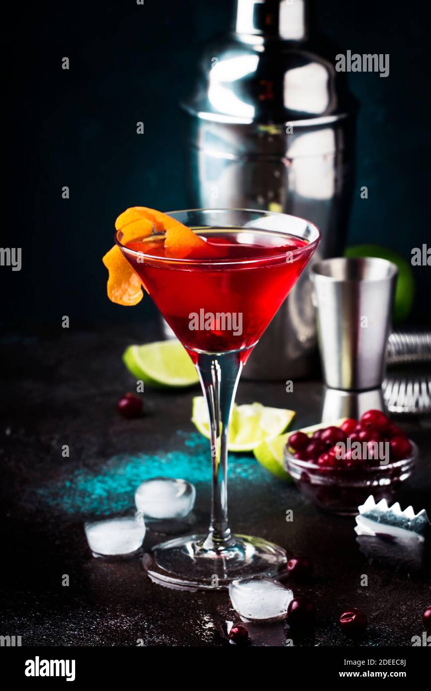 Classic alcoholic red cocktail cosmopolitan with vodka, liqueur ...