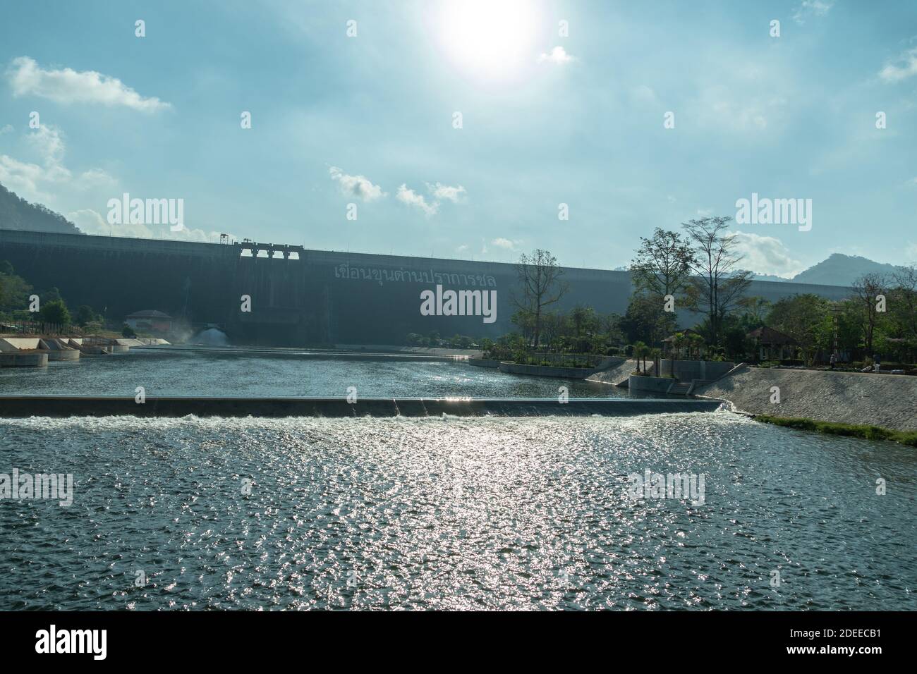 The water released from the dam is trapped in a large pool. And slowly ...