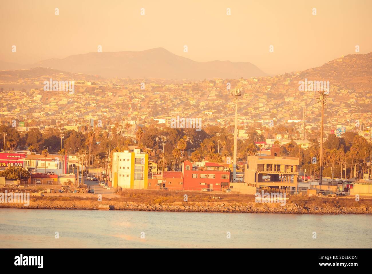 The waterfront landscape of the city of Ensenada, Mexico Stock Photo ...