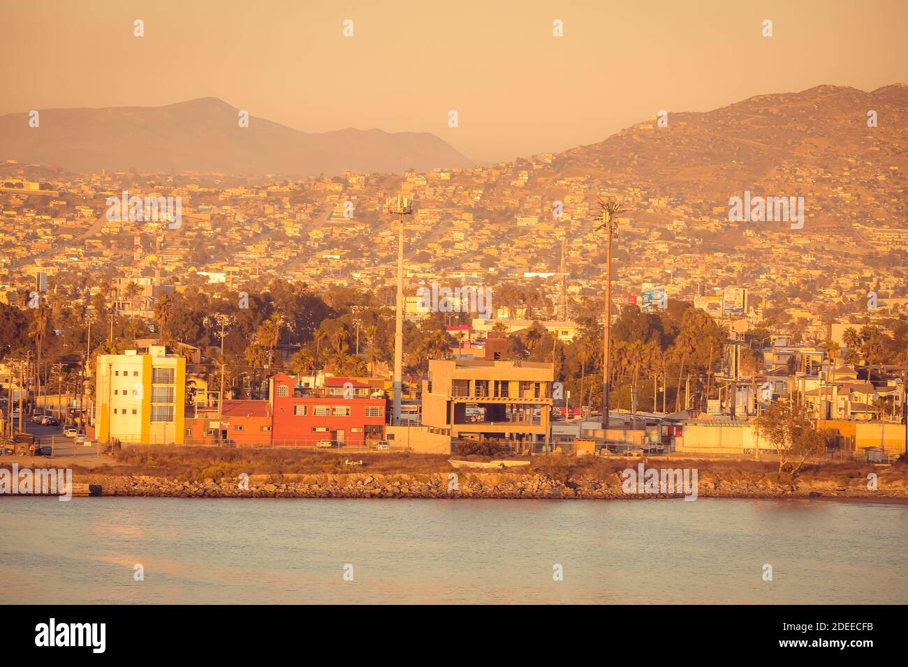 The waterfront landscape of the city of Ensenada, Mexico Stock Photo ...