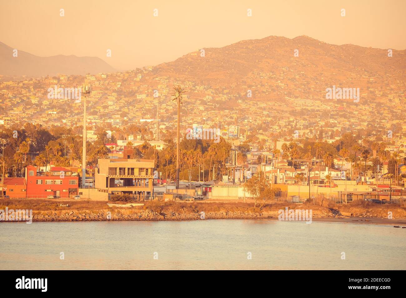 The waterfront landscape of the city of Ensenada, Mexico Stock Photo ...