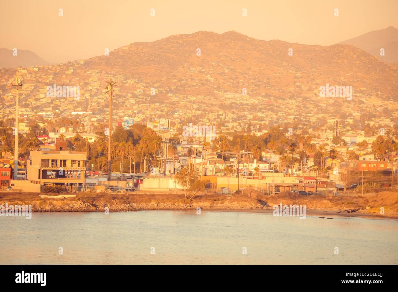 The waterfront landscape of the city of Ensenada, Mexico Stock Photo ...