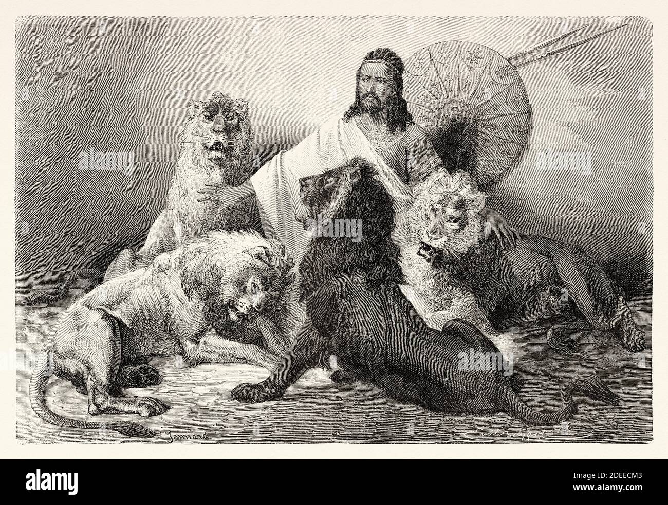 Tewodros II. Tewodros holding audience surrounded by lions. Theodore II ...