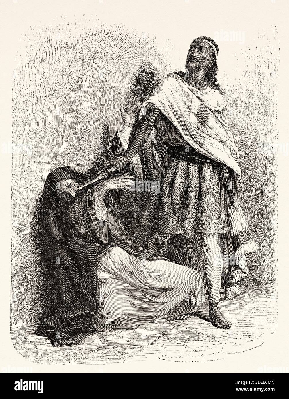 Tewodros II of Ethiopia pointing his gun against the patriarch of ...