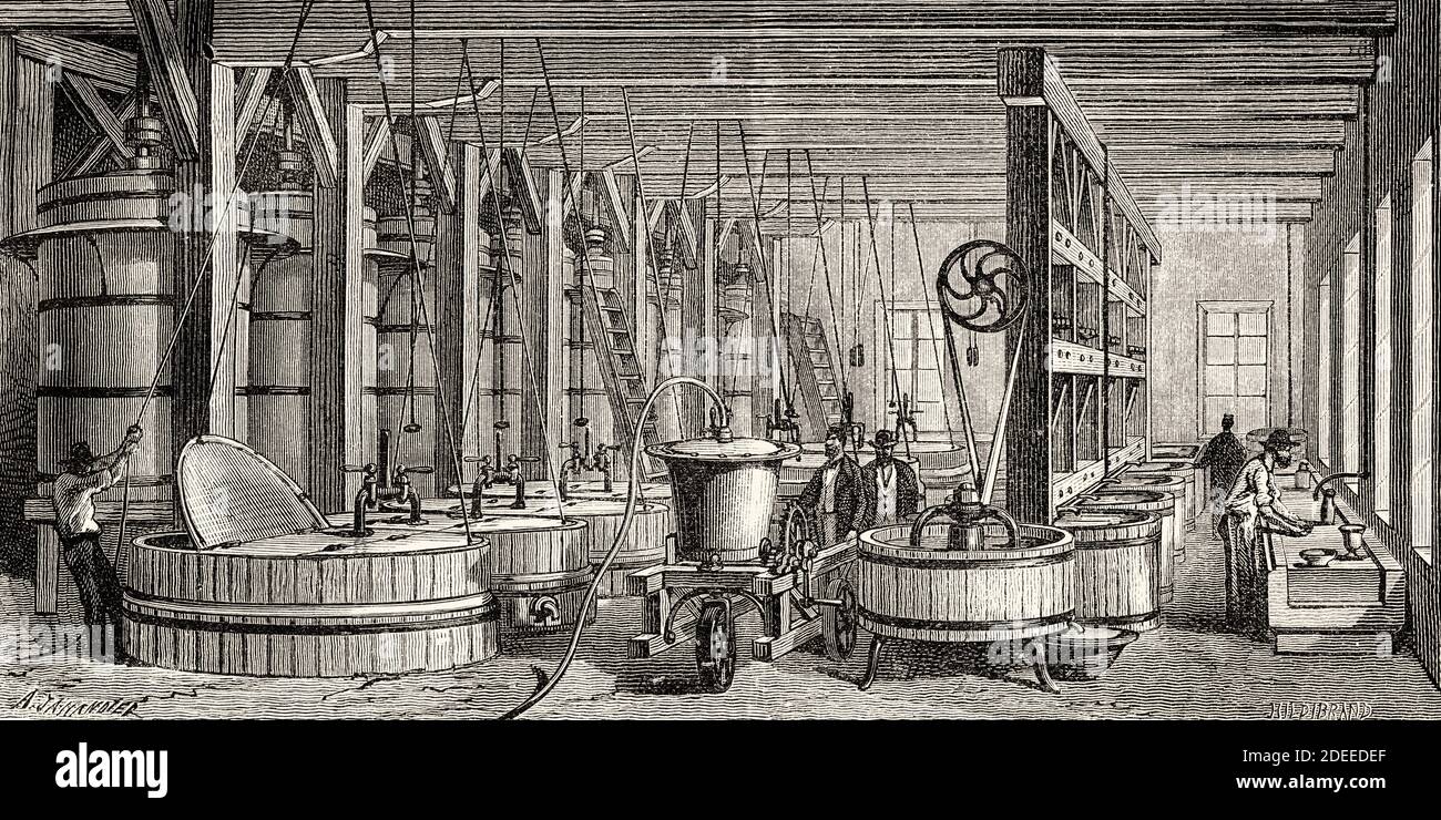 Silver amalgam purification workshop, Gould and Curry factory in Nevada ...