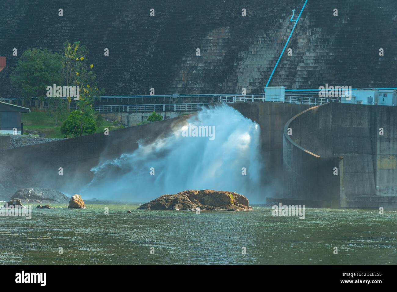 The water released from the dam is trapped in a large pool. And slowly ...