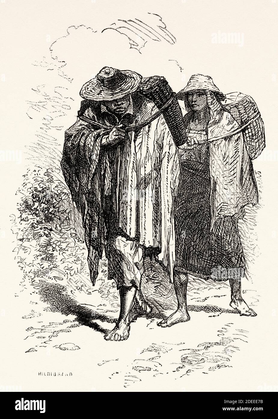 Indians of Choachi, Colombia. Old 19th century engraved illustration ...