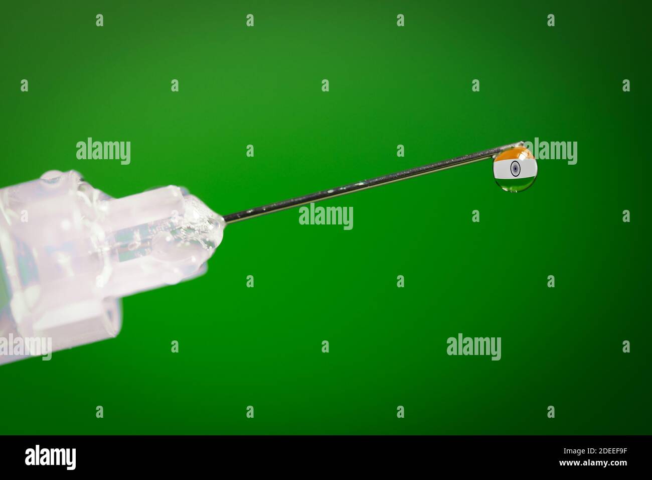 Close-up of a drop in a syringe with the flag of India inside Stock ...