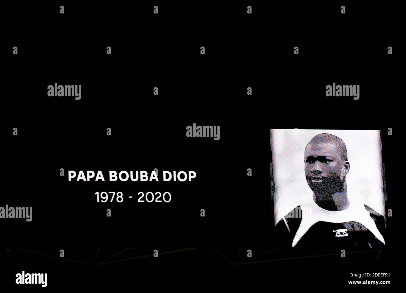 A Tribute To Former Fulham Player Papa Bouba Diop Is Shown On The Big Screen Prior To The