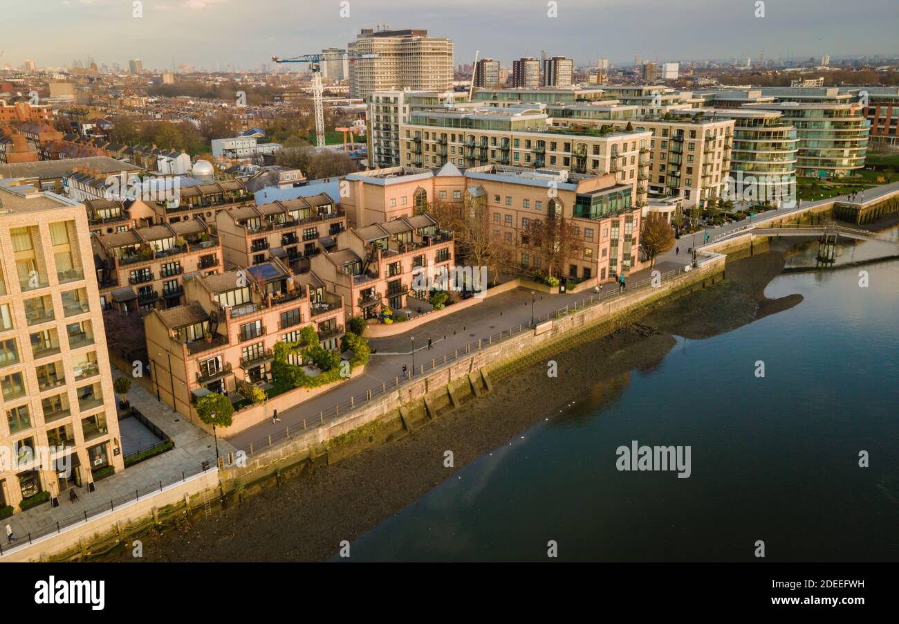 Aerial view of riverside property in Hammersmith, West London Stock ...