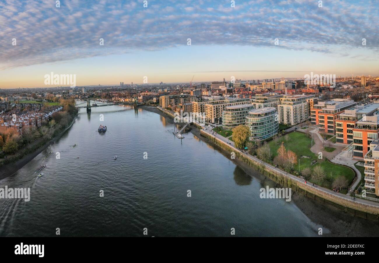 Wide view of the river Thames property by Hammersmith Bridge- London ...