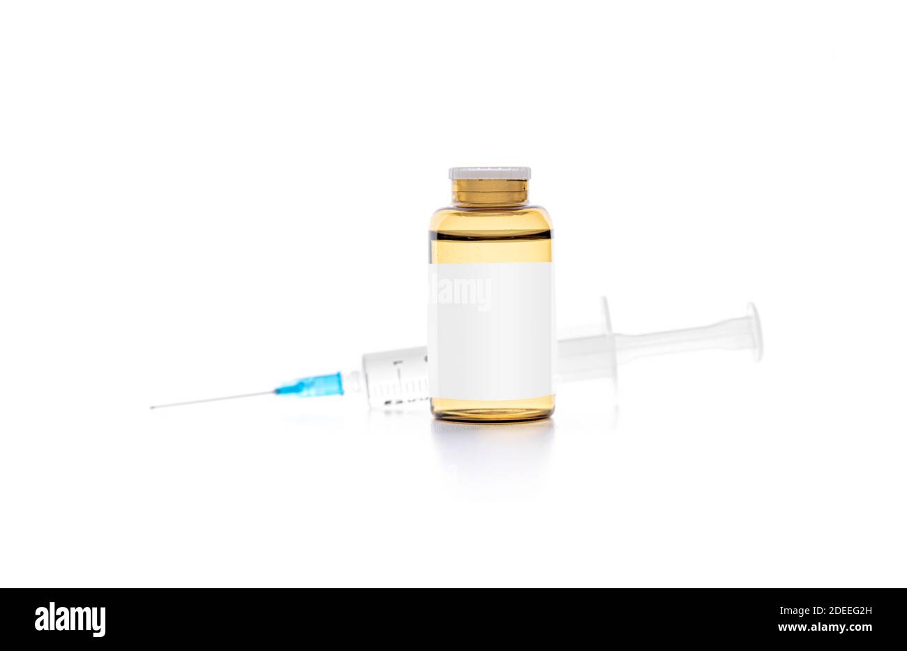 Syringe and injection in a bottle on a white background Stock Photo - Alamy