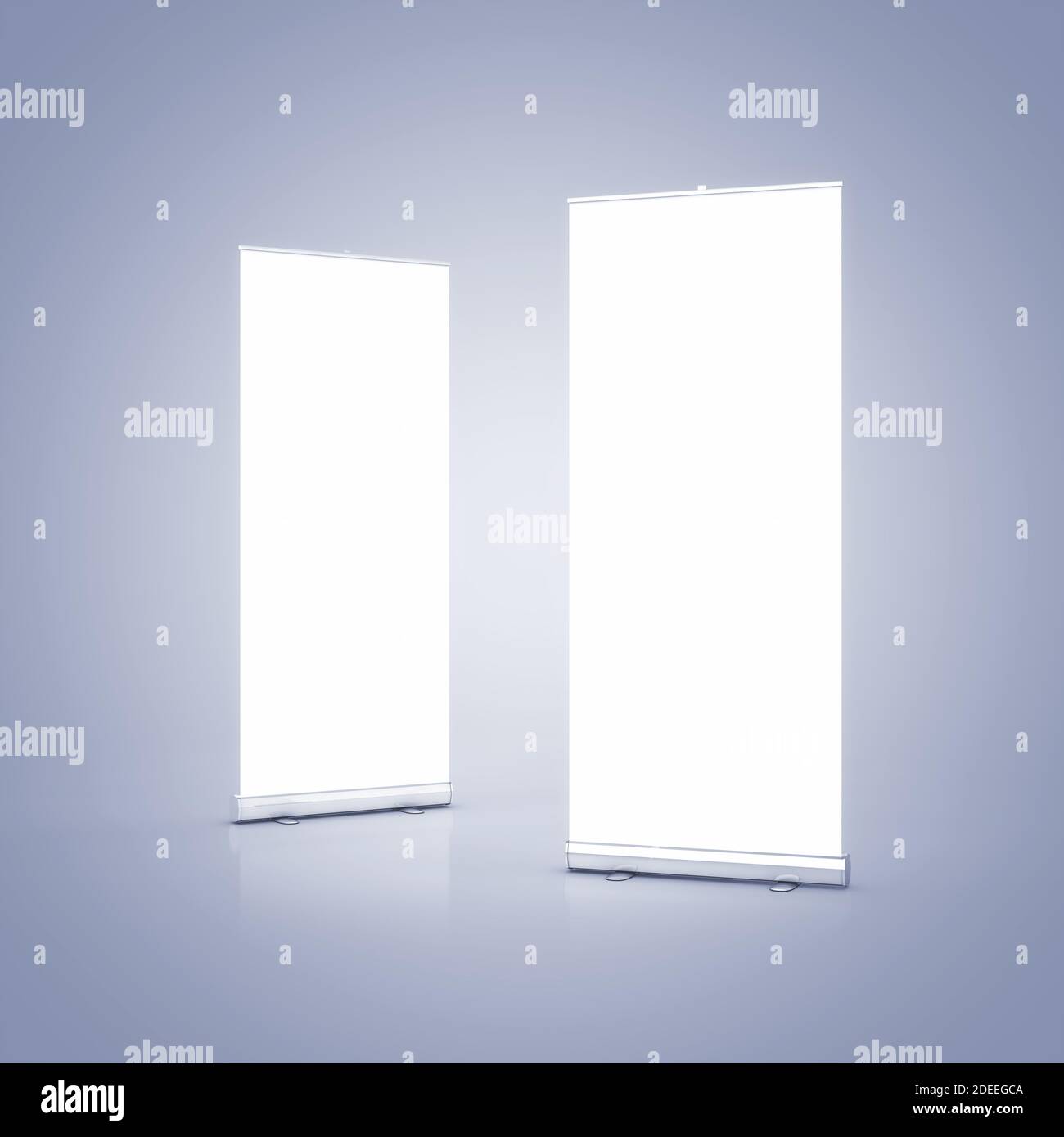 Blank rollup banners, Empty promotion mockup stands Stock Photo - Alamy