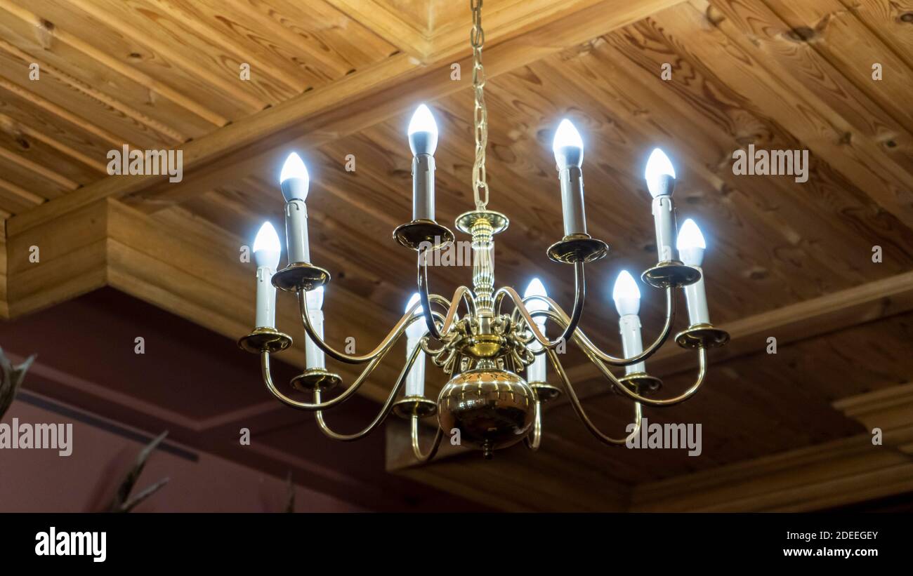Decorated Chandelier Hangs in the Neo Gotic Style Old Castle Medieval ...