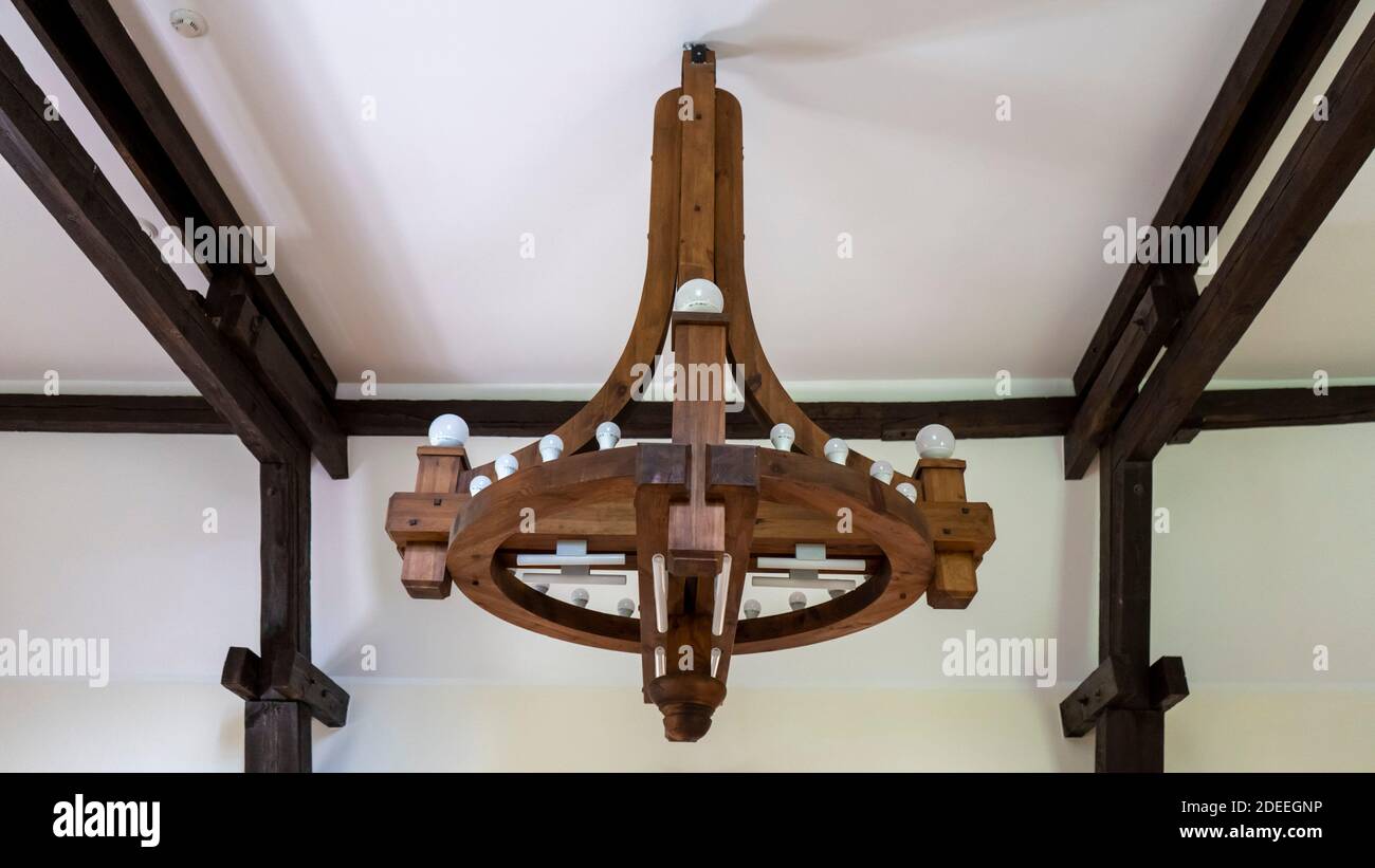 Decorated Chandelier Hangs in the Neo Gotic Style Old Castle Medieval ...