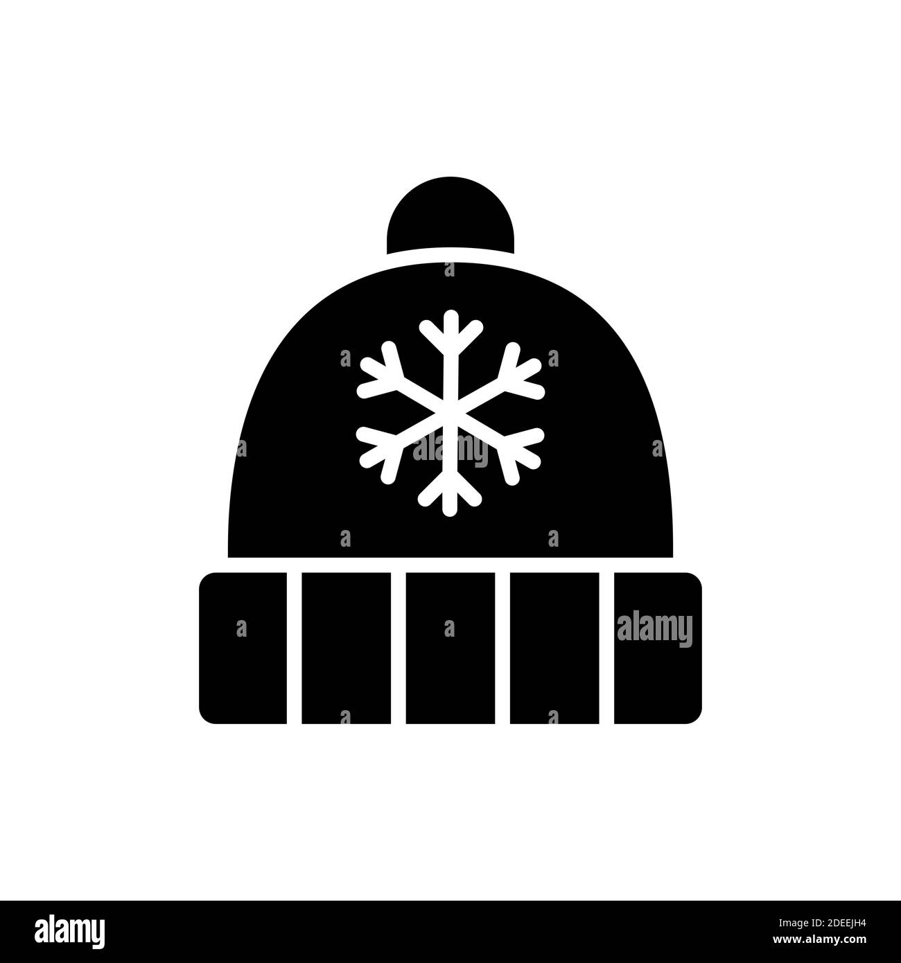 Winter hat cap with snowflake and pompom vector glyph icon. Winter sign ...