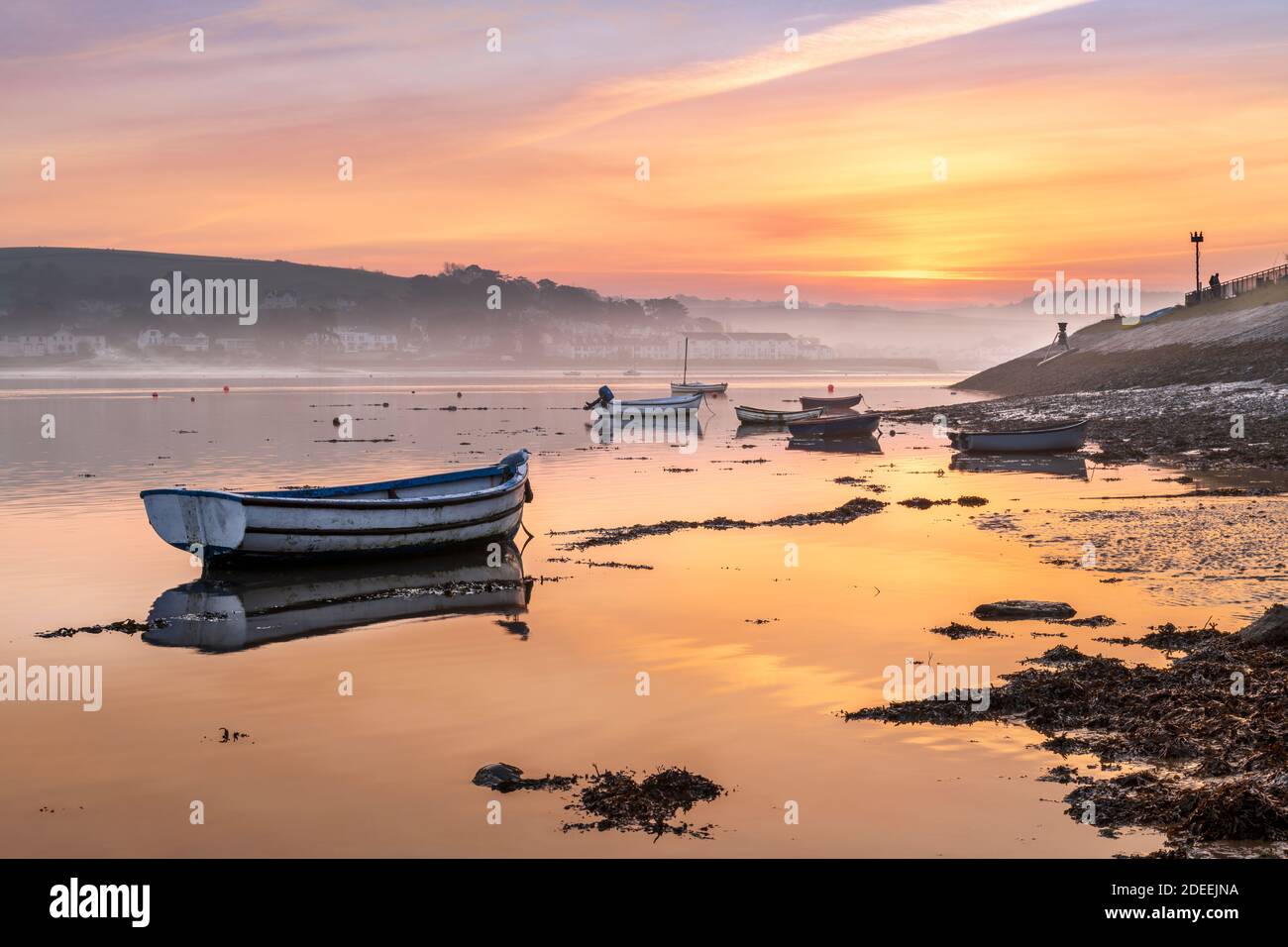 After a cold night in North Devon, mist rises from a tranquil River ...