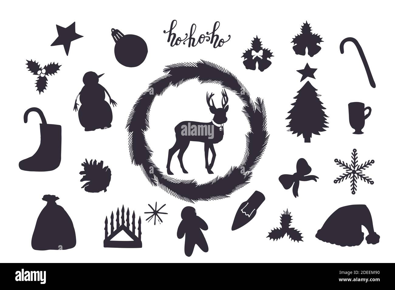 Festive christmas silhouettes, isolated on white background Stock ...