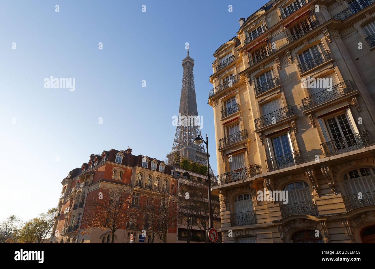 The Eiffel Tower with and traditional French house ,Paris, France Stock ...