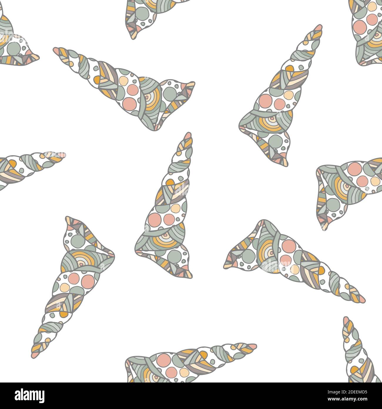 Seamless pattern in zen art style with conch shells on white Stock ...