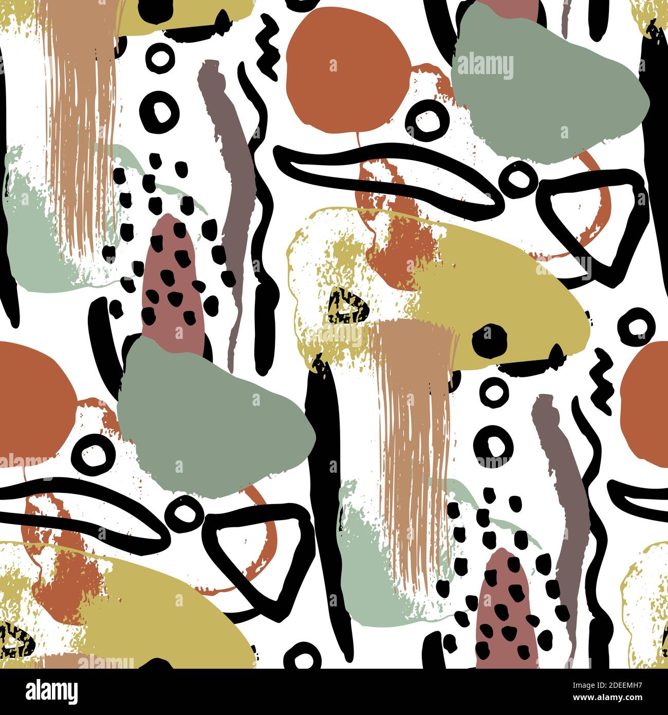 Abstract whimsical seamless pattern with hand drawn shapes on white ...