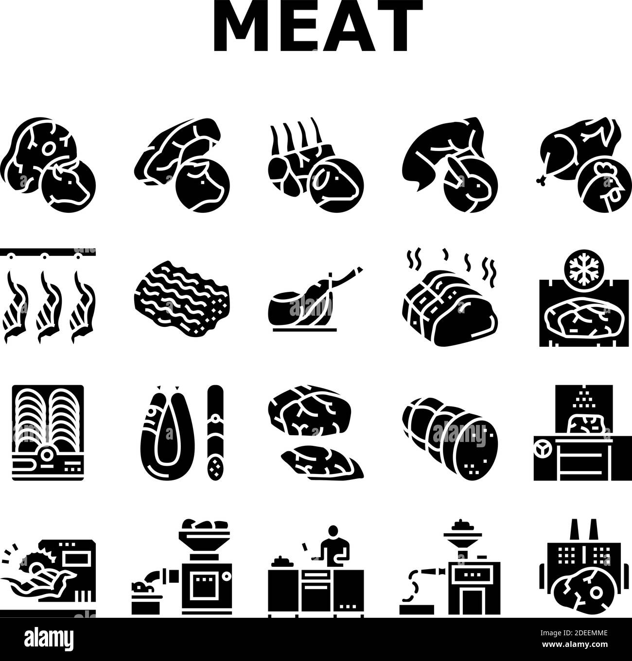Meat Factory Product Collection Icons Set Vector Stock Vector Image ...