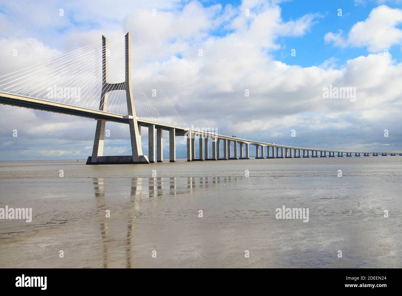 Impressive long white bridge in Lisbon. Portugal Stock Photo - Alamy
