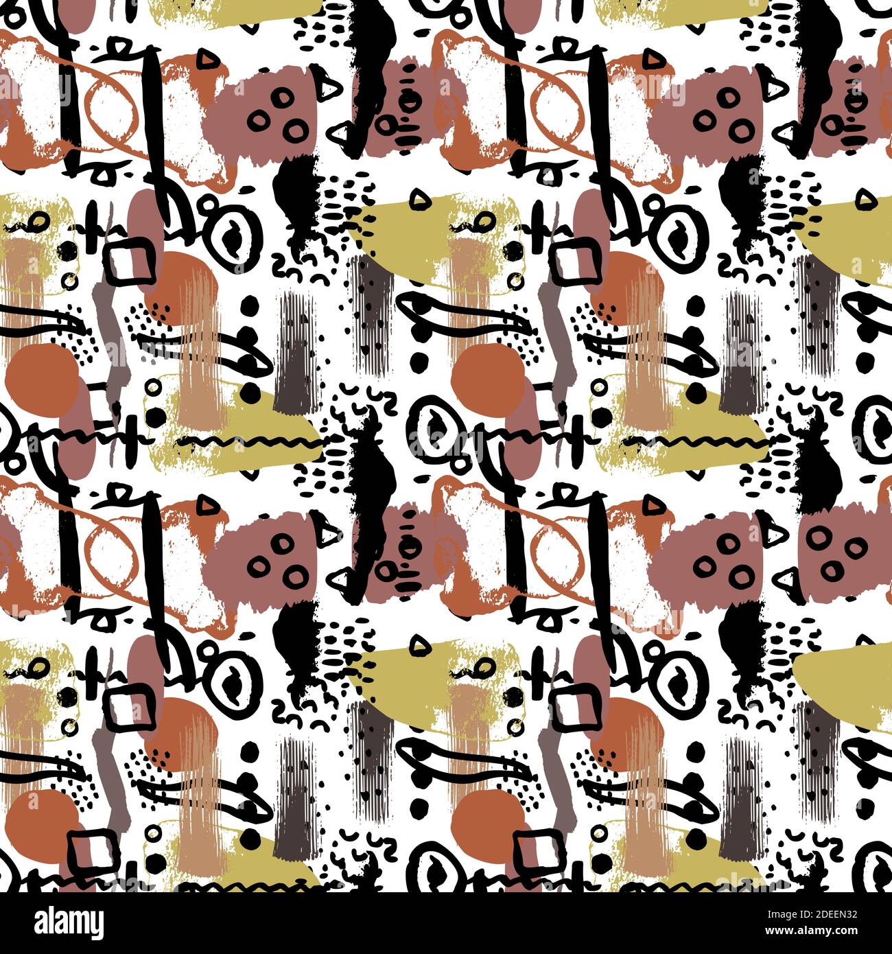 Abstract whimsical seamless pattern with hand drawn shapes on white ...