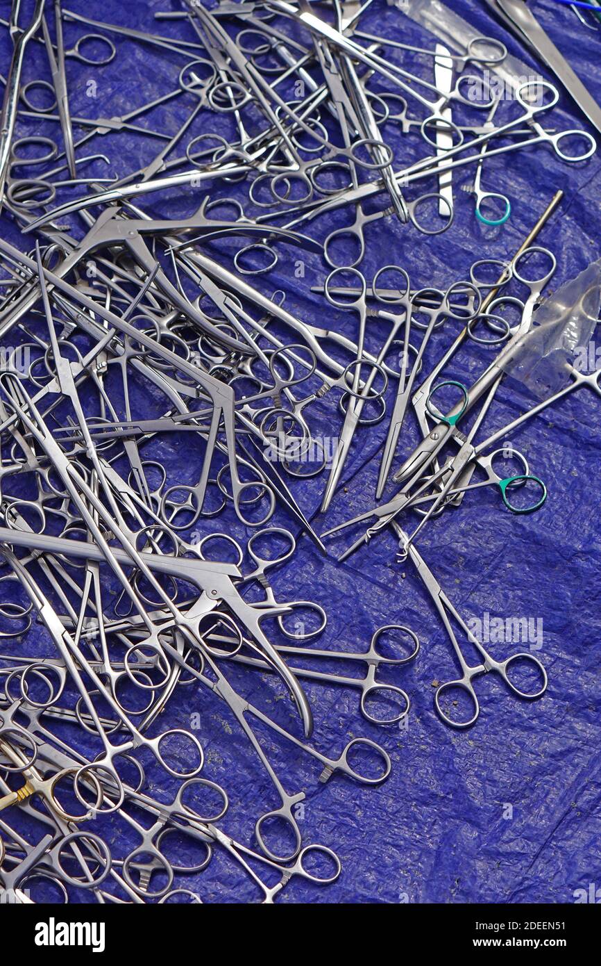 Collection of various medical surgical scissors equipment Stock Photo ...