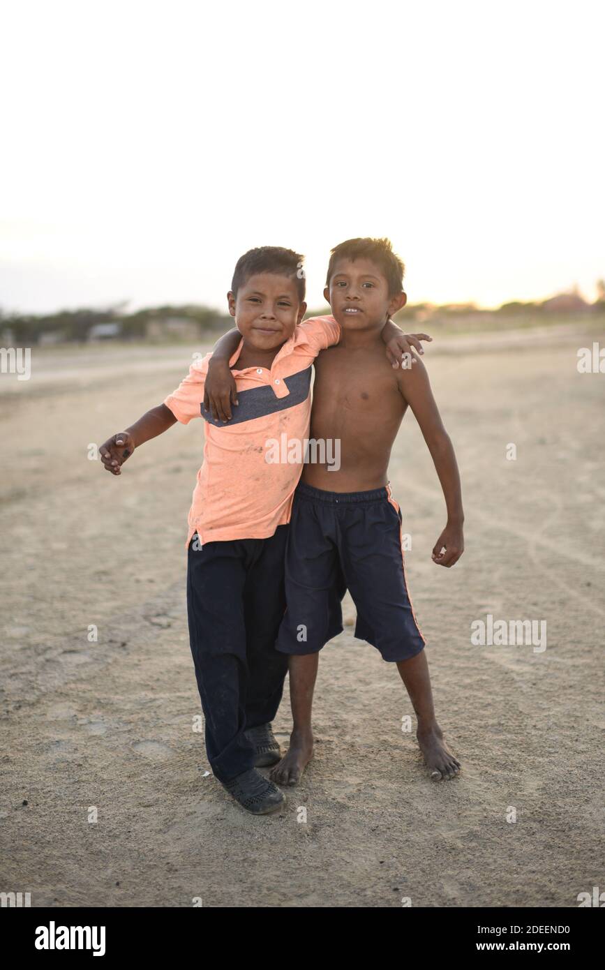 Wayuu indigenous kids in La Guajira, Colombia Stock Photo - Alamy