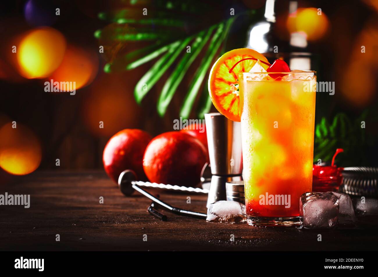 Tequila sunrise alcoholic cocktail with silver tequila, grenadine syrup ...