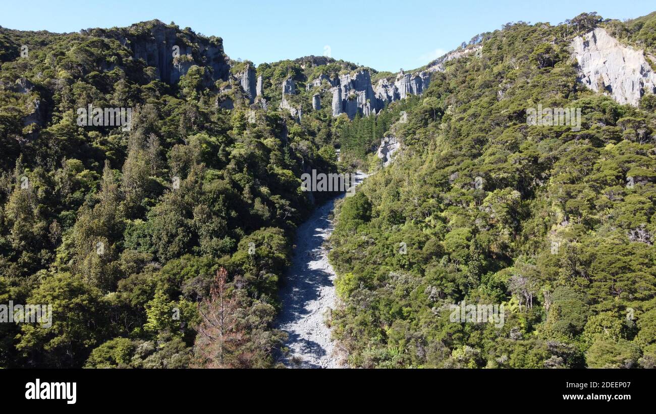 A breathtaking view of Putangirua Pinnacles rock formations in New ...