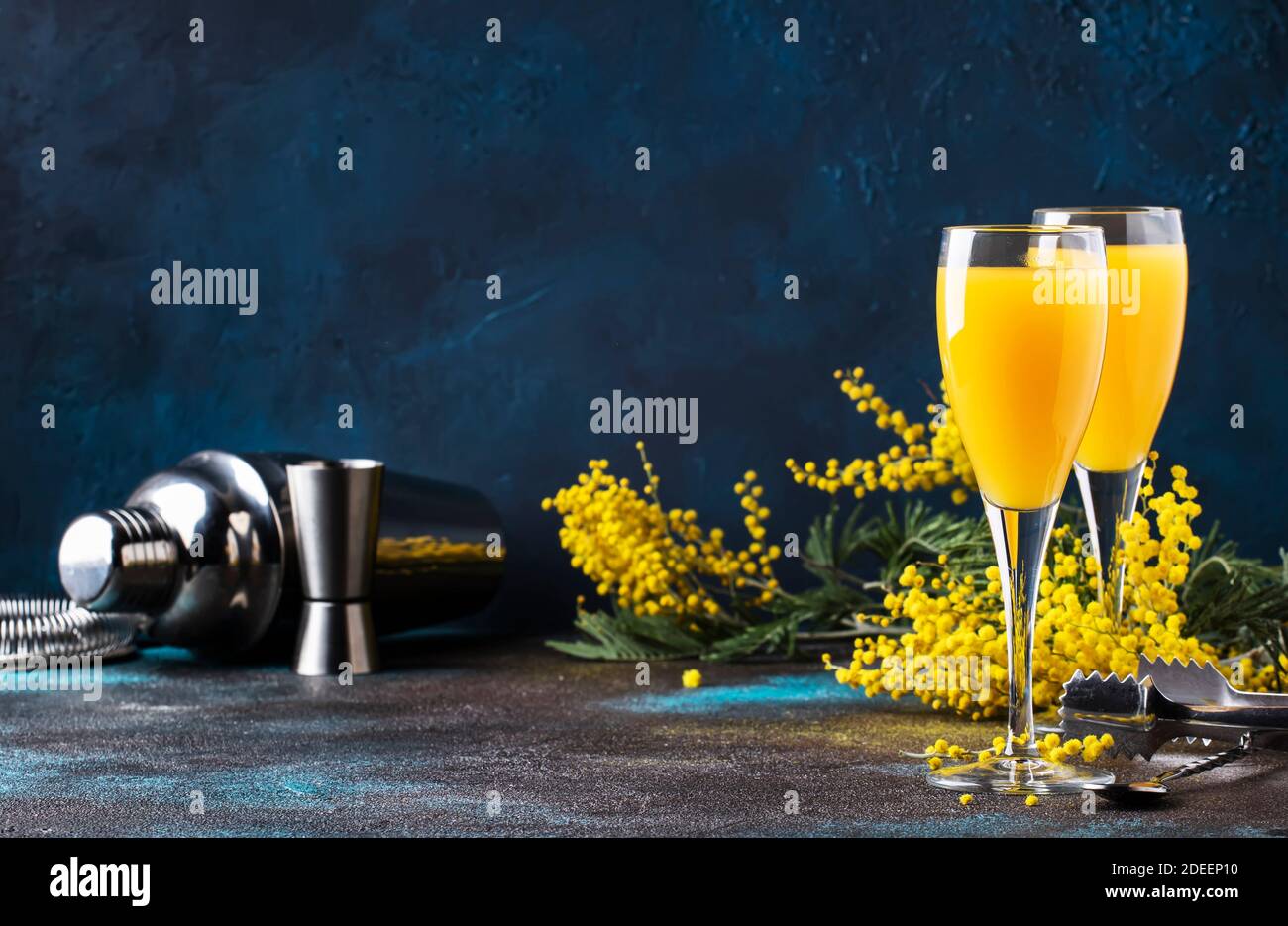 Mimosa alcohol cocktail with orange juice and dry champagne or ...