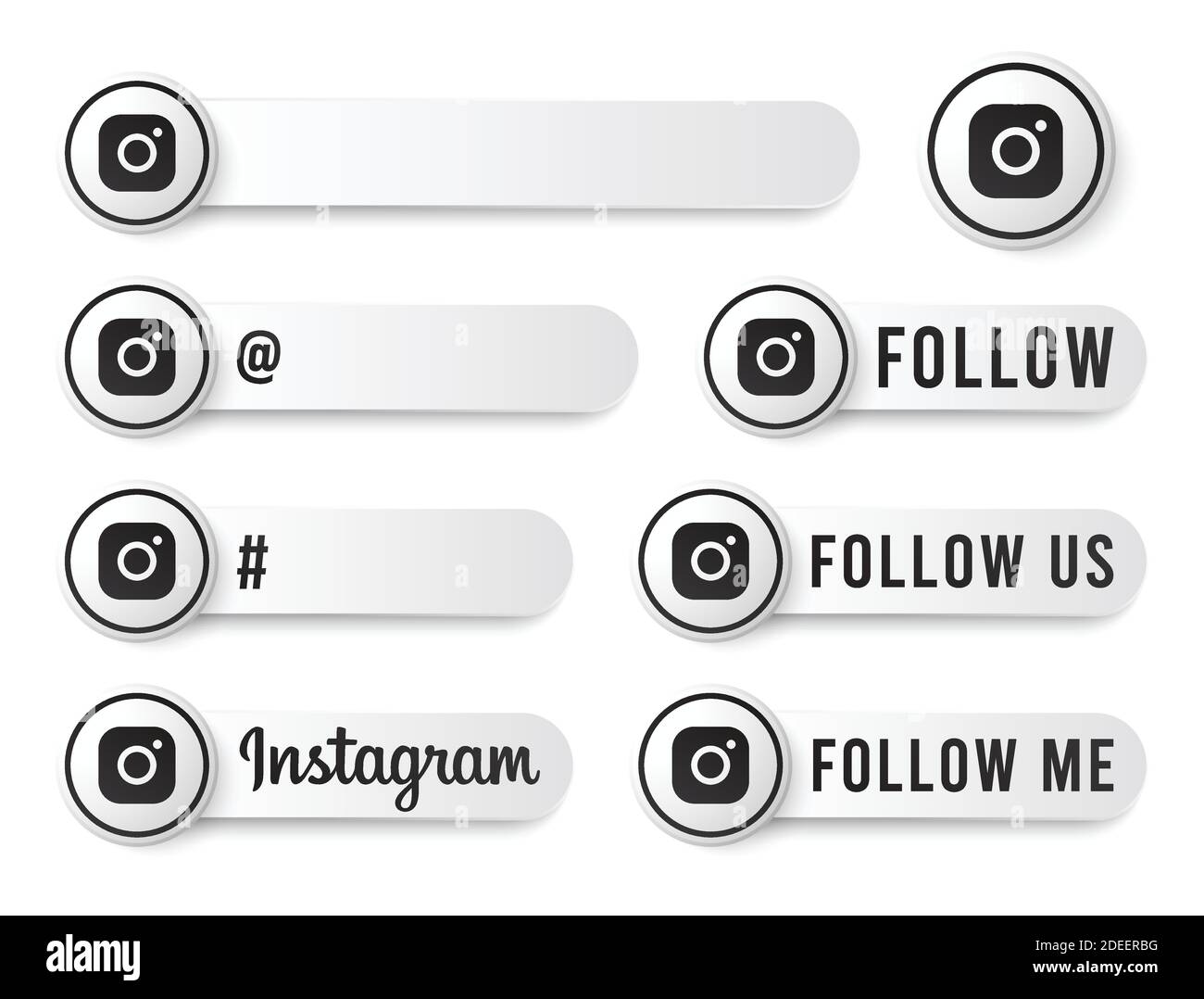 Instagram Buttons Collection with Black Logo. White Social Media Tags ...