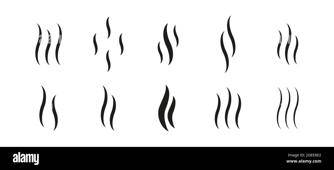 Aromas steam icons set isolated. Vaporize, smells, hot, odor or smoke ...