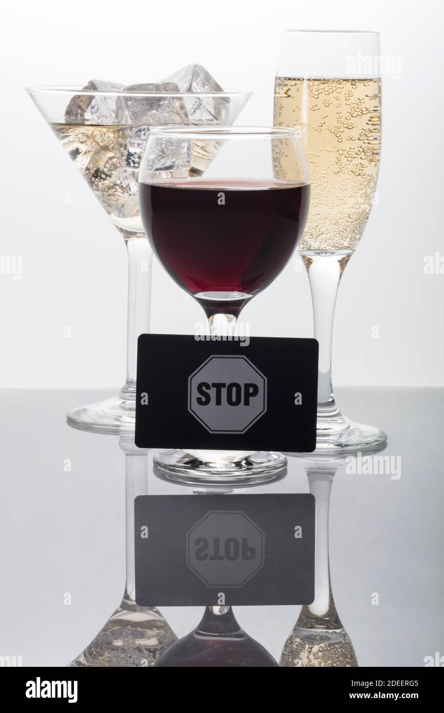 Stop sign in fron of alcoholic drinks Stock Photo - Alamy