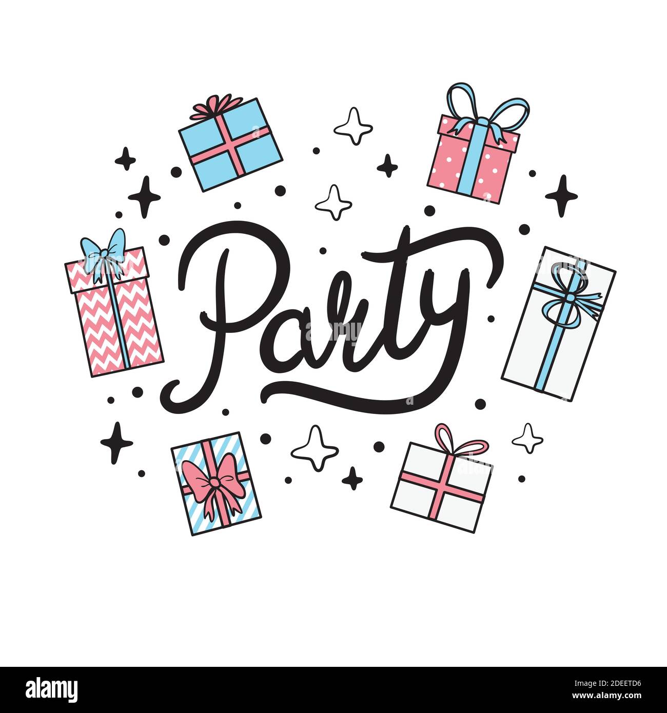 Vector line icons of christmas gift box with a firework. Cute ...