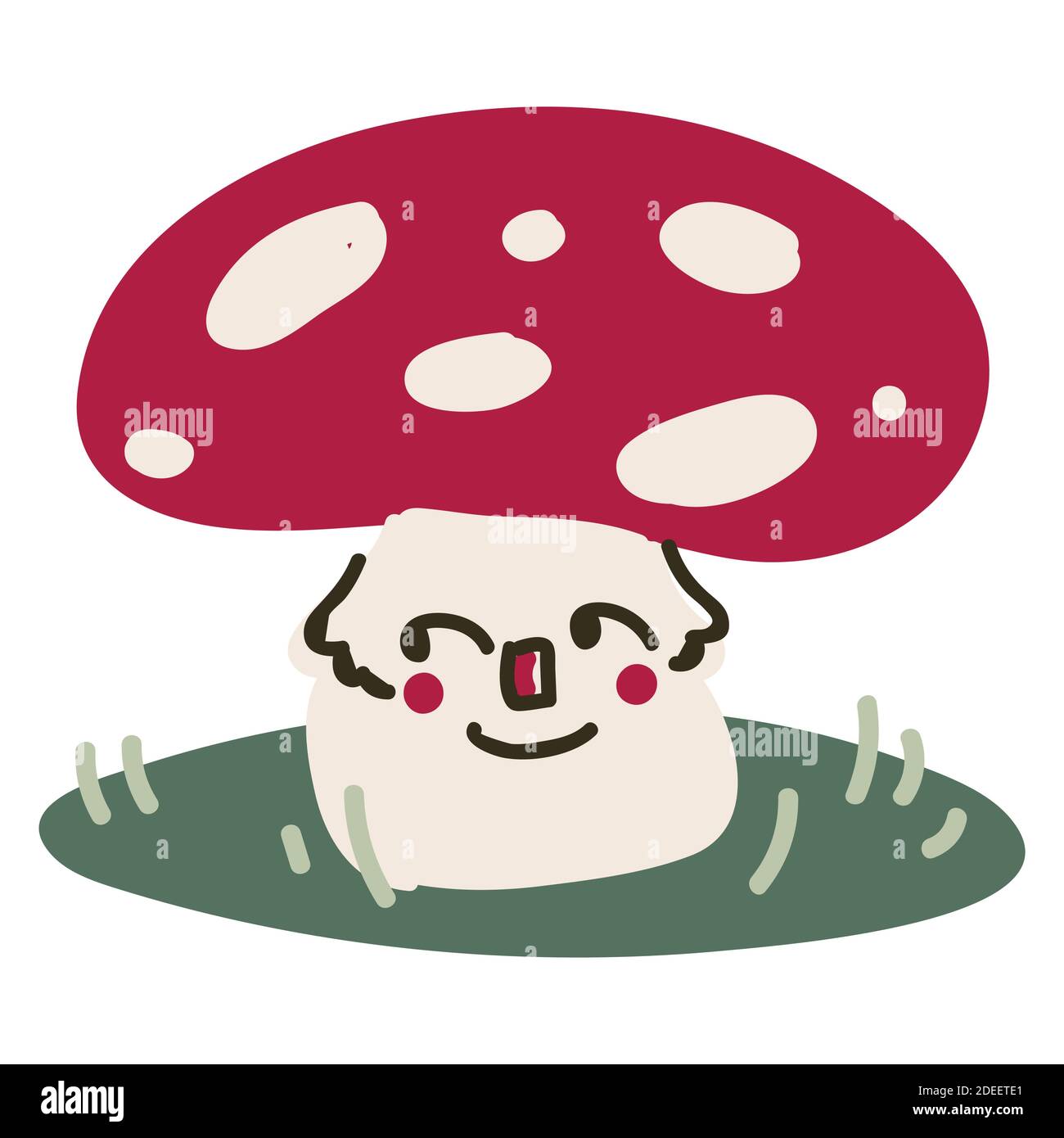 Cute cartoon toadstool mushroom with face monochrome lineart vector ...