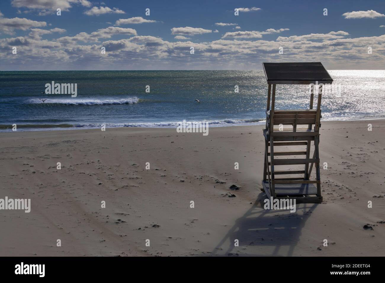 Unmanned lifeguard station watches over beaches void of tourists Stock ...