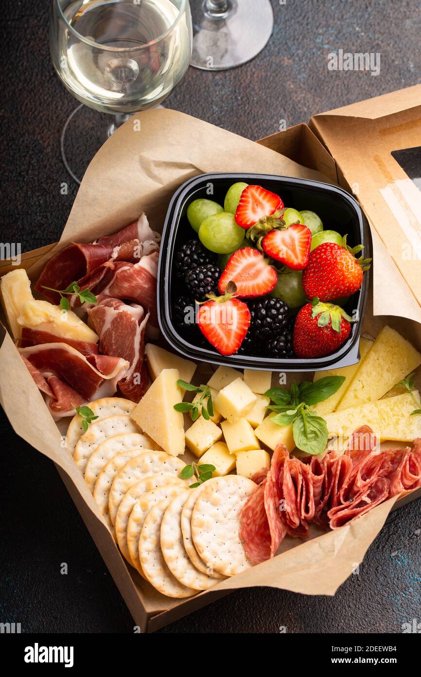 Cheese and meat assortment in a to go box Stock Photo - Alamy