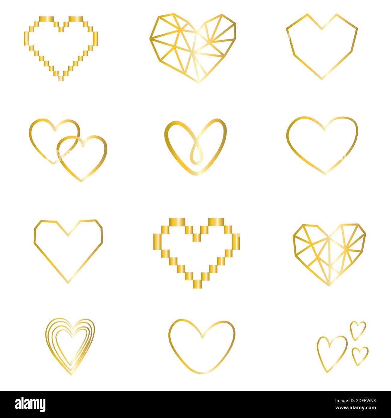 Set heart illustraion.Sparkling gold stain. Vector metallic paint. Hand ...