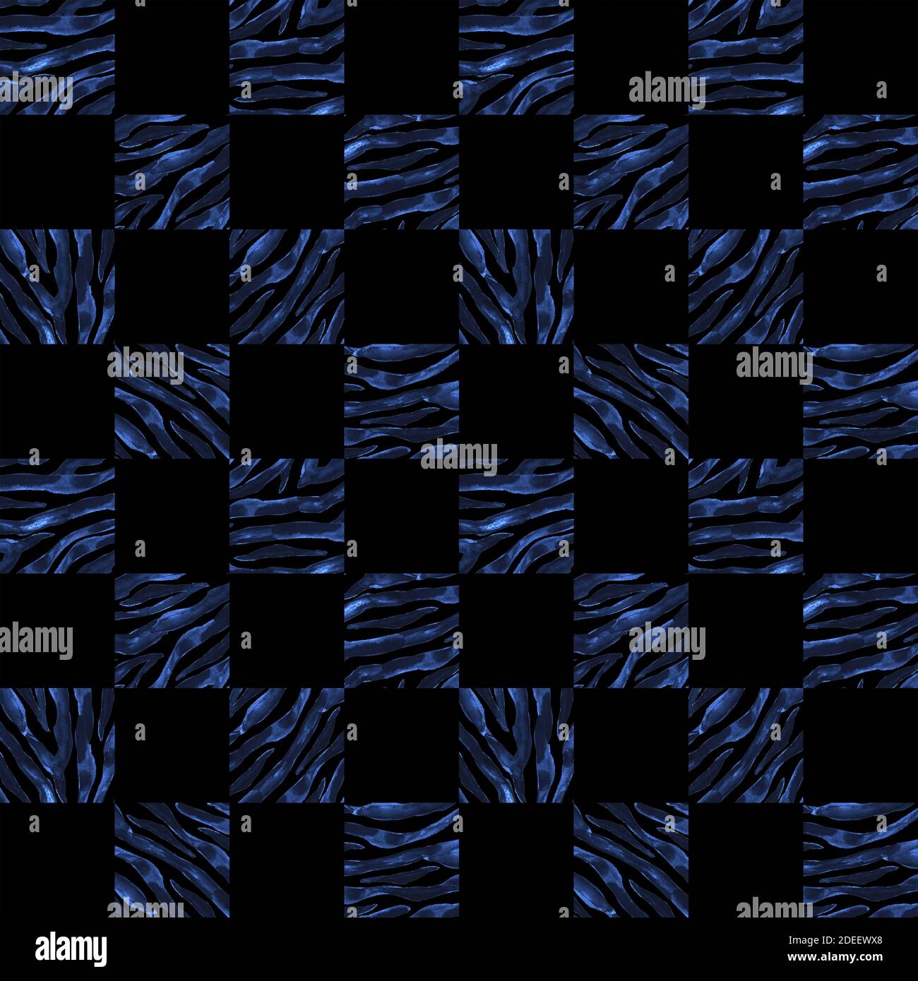 Black and indigo checkered plaid zebra seamless texture. Watercolor ...