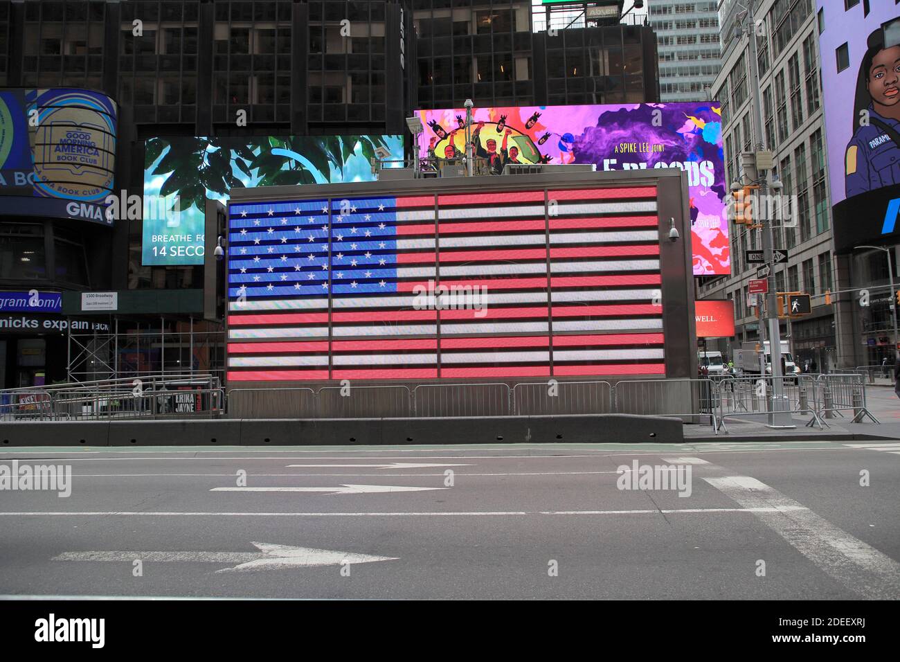 U.S. Armed Forces Recruiting Station, neon American Flag, empty Times ...