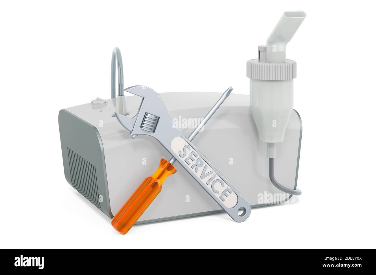 Service and repair of nebulizer or inhaler, 3D rendering isolated on ...